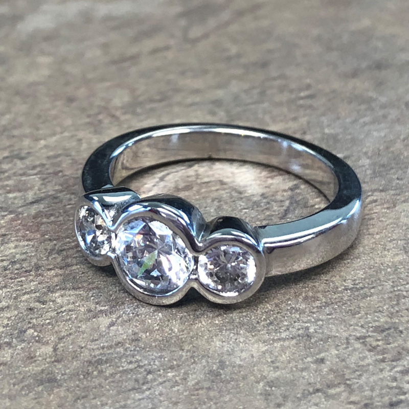 14k White Gold 3 Stone Bezel Set Engagement Ring 39910785